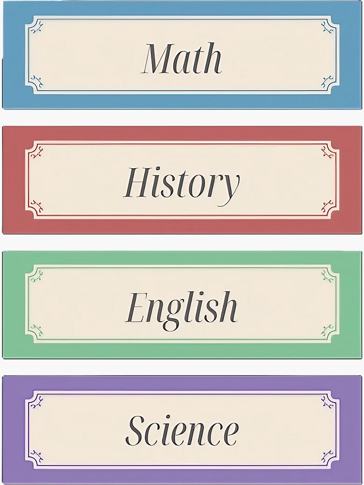 "School Subject Labels " Sticker for Sale by setofeights | Redbubble