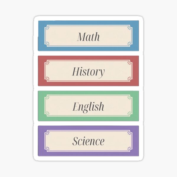 "School Subject Labels " Sticker for Sale by setofeights | Redbubble
