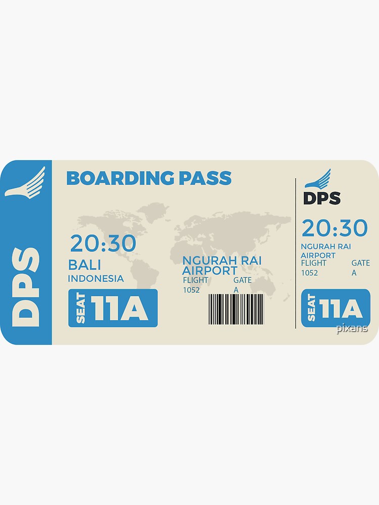 "Bali Boarding Pass" Sticker for Sale by pixans | Redbubble