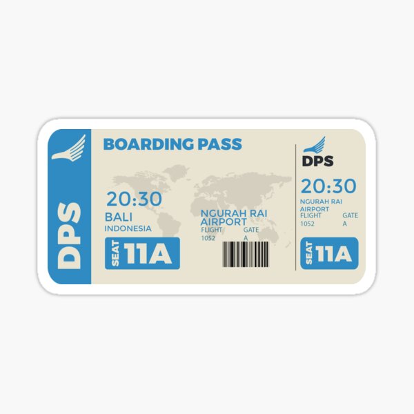 "Bali Boarding Pass" Sticker for Sale by pixans | Redbubble