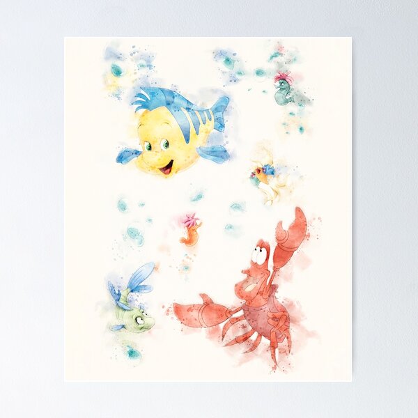 "Sebastian and Flounder Watercolor" Poster by paulrommer | Redbubble