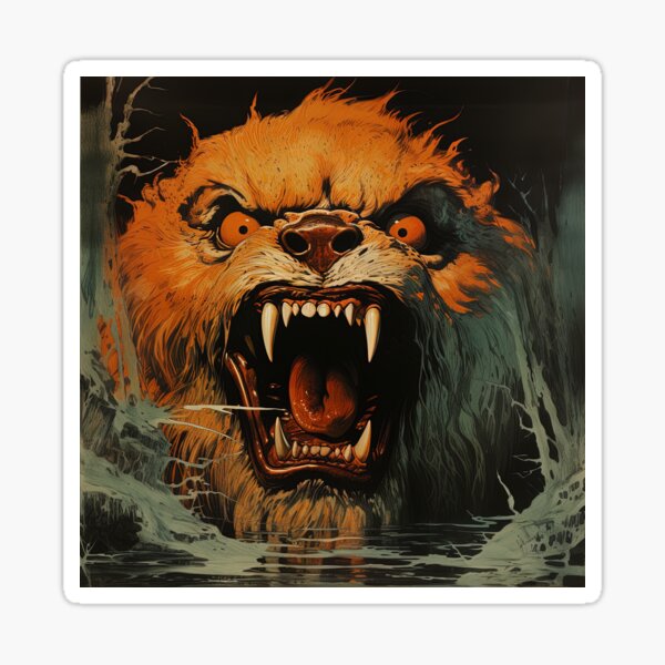 "Fanged Red Panda Demon Vintage Horror Movie Poster" Sticker for Sale ...