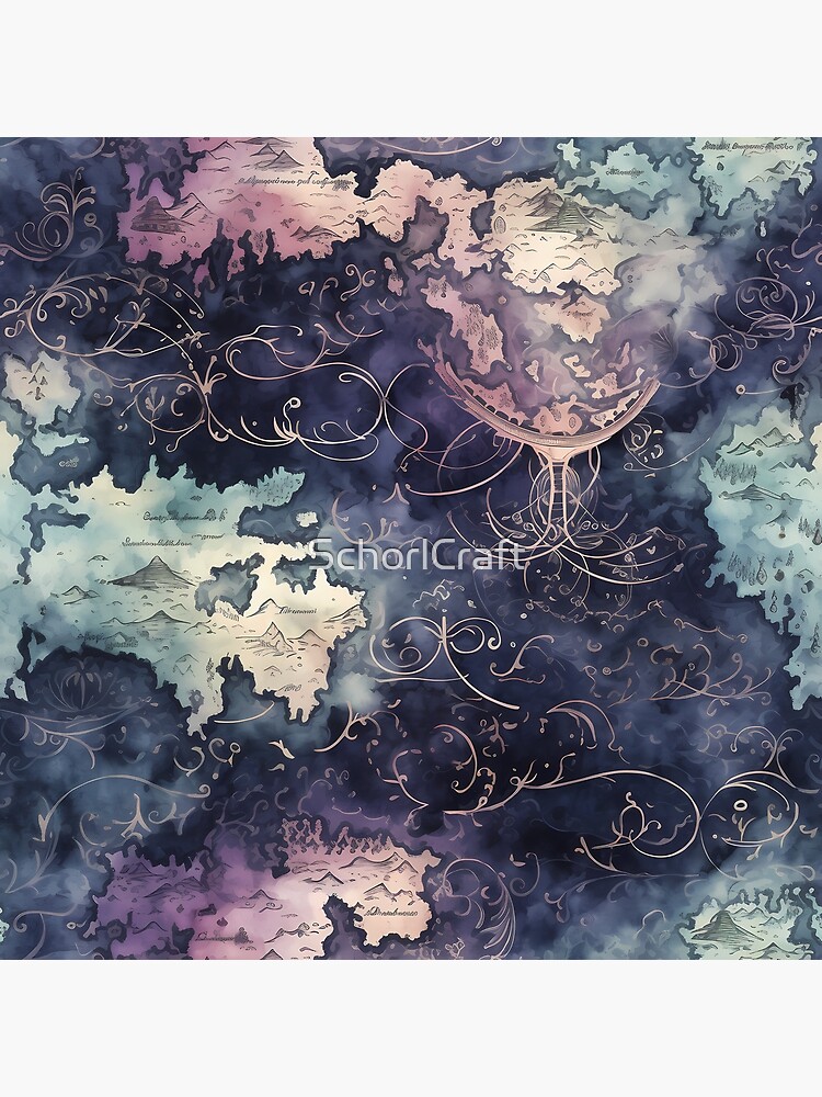 "Gothic Fantasy World Watercolor Map Pattern on Parchment" Poster for ...