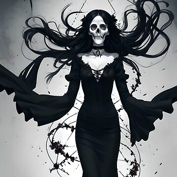 "Gothic Death's Embrace - Pale Skull Woman Goddess with floating hair ...