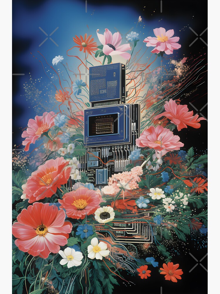 "Abstract Vintage Illustration of Microchip and Flowers" Sticker for ...