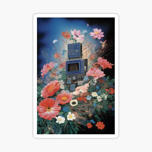 "Abstract Vintage Illustration of Microchip and Flowers" Sticker for ...
