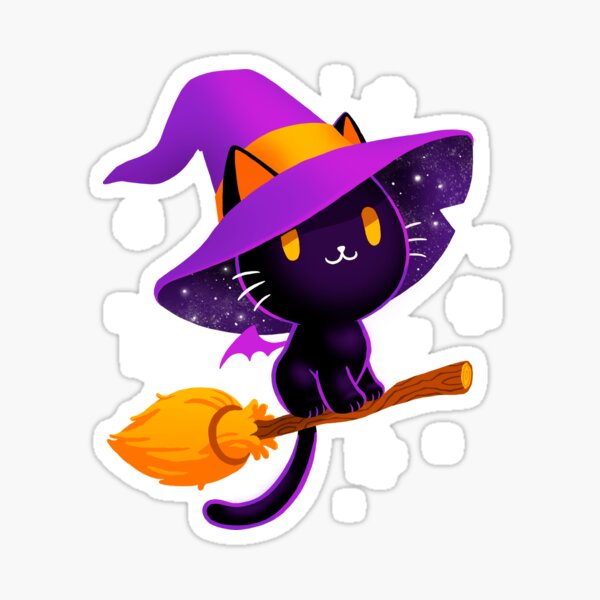 "Witch cat - Black magic cat - cute spooky - Magical stars " Sticker by ...