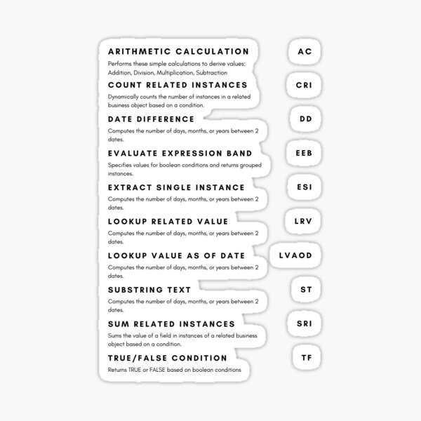 "Calc Fields Cheat Sheet" Sticker for Sale by KazuyoCoyote | Redbubble