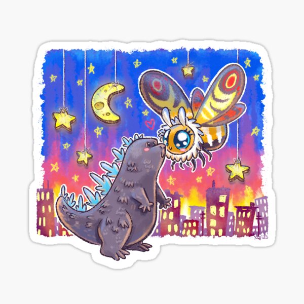 "Lil Godzilla and Lil Mothra" Sticker for Sale by zakniteh | Redbubble