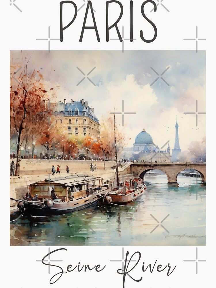 "A Watercolor Design of the Seine River - Paris - France" Sticker for ...