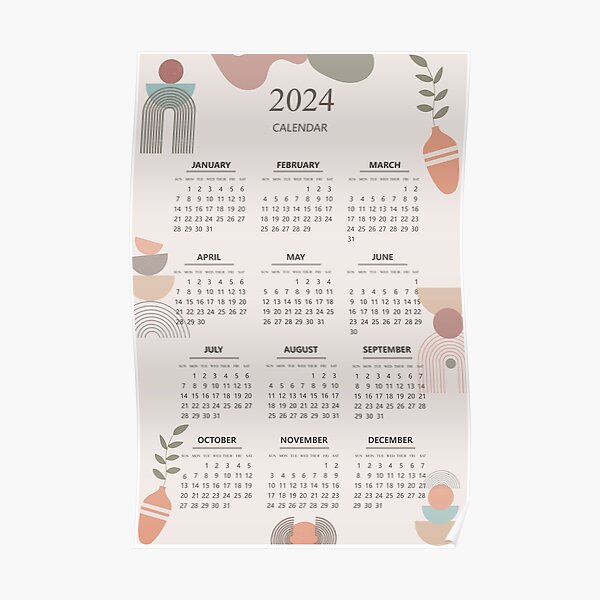 "2024 Yearly Modern Abstract Art Minimalistic Pastel Calendar" Poster ...