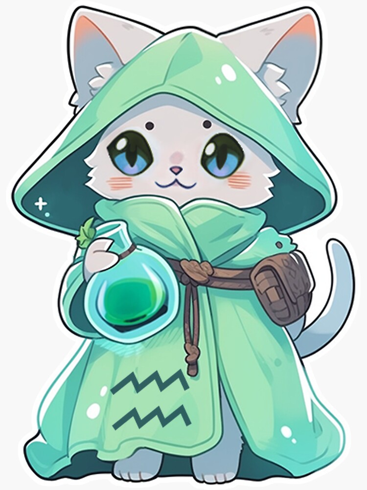"Aquarius Zodiac Cat Magical Familiar" Sticker for Sale by ...