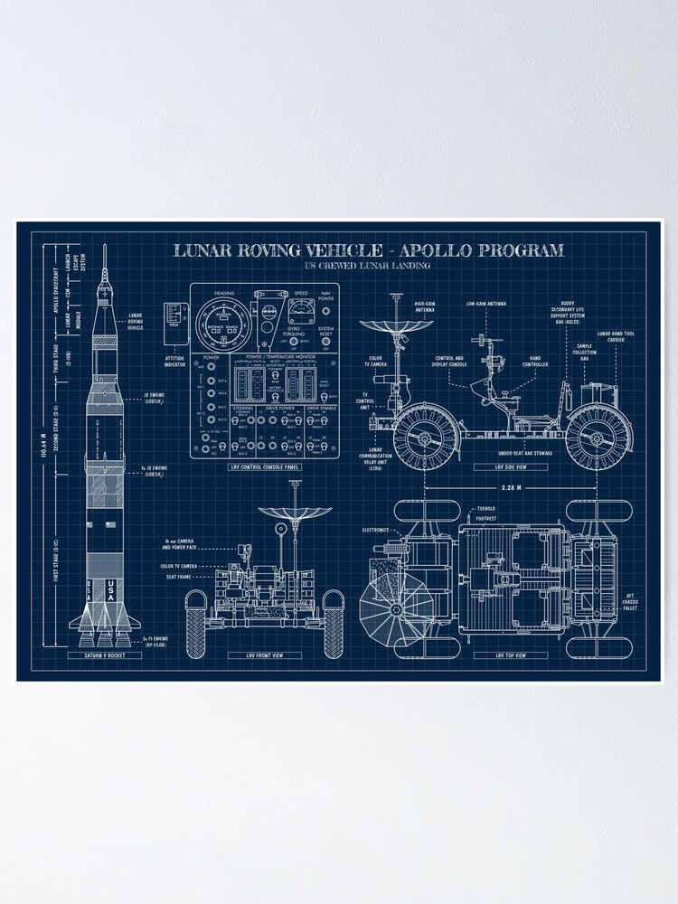 "Lunar Roving Vehicle - Apollo Program (Navy Blueprint)" Poster for ...