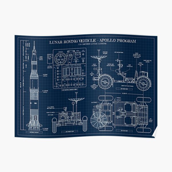 "Lunar Roving Vehicle - Apollo Program (Navy Blueprint)" Poster for ...