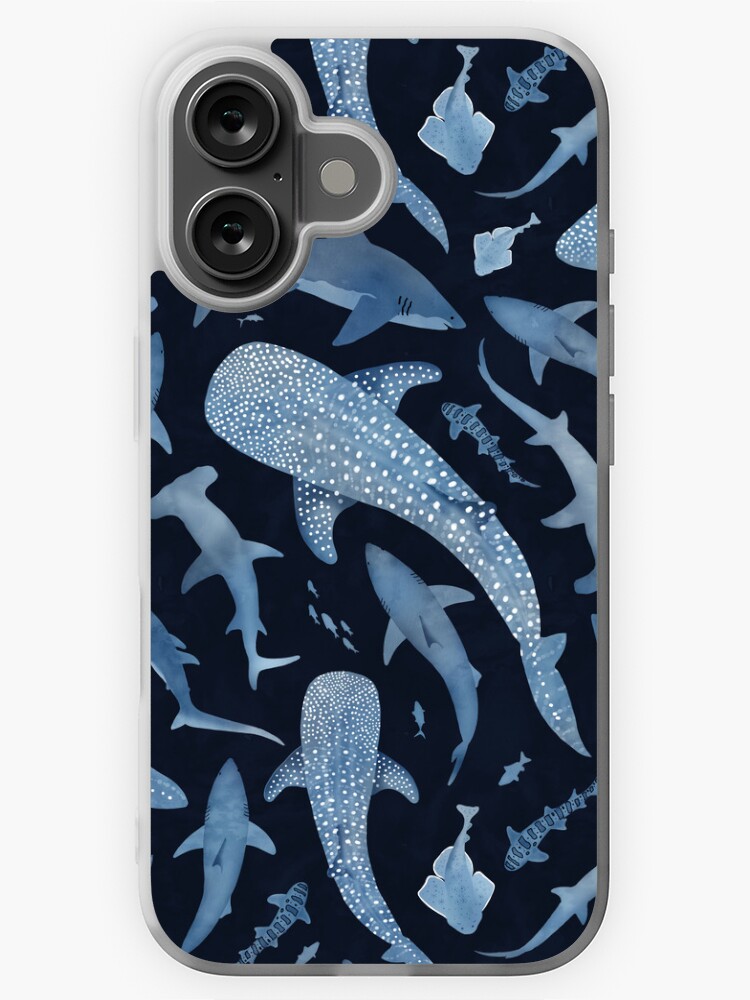 "Monochrome blue watercolour shark ocean on black" iPhone Case for Sale ...