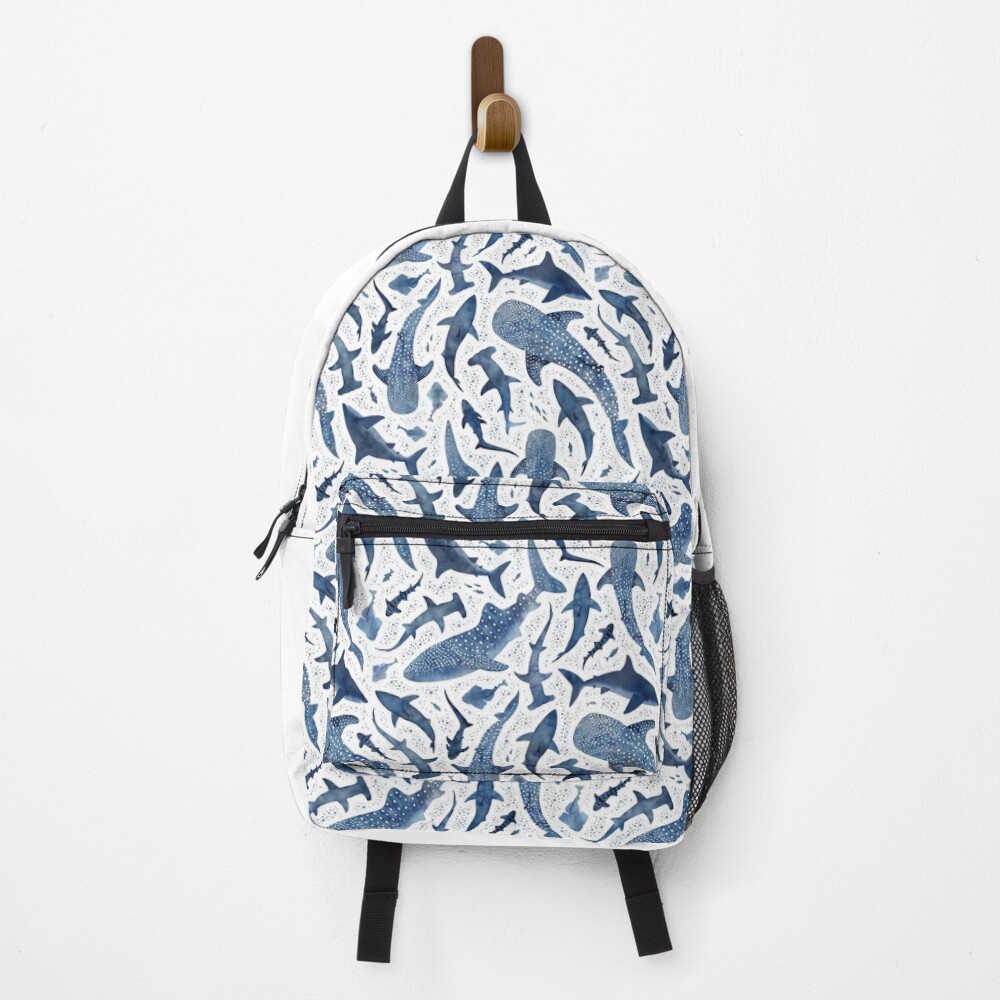 "Monochrome blue watercolour shark ocean on white" Zipper Pouch for ...