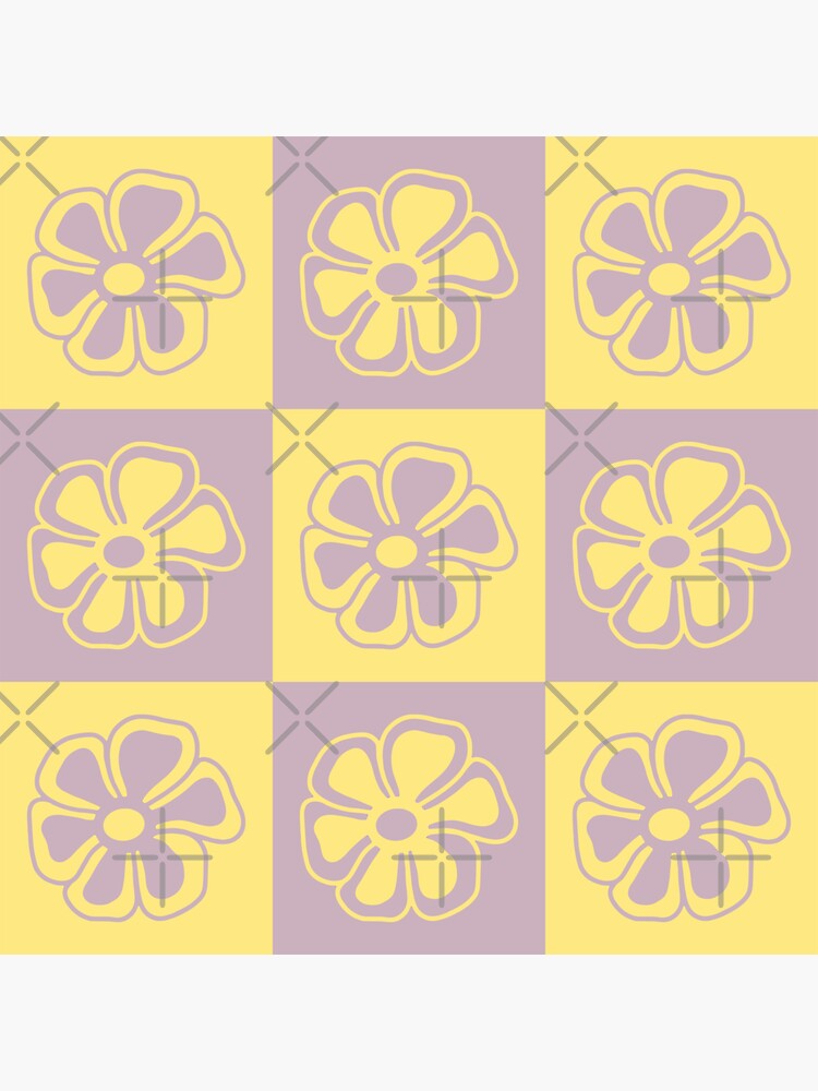 "Purple and Yellow Flower Checkers | Artwork by Julia Healy" Sticker ...