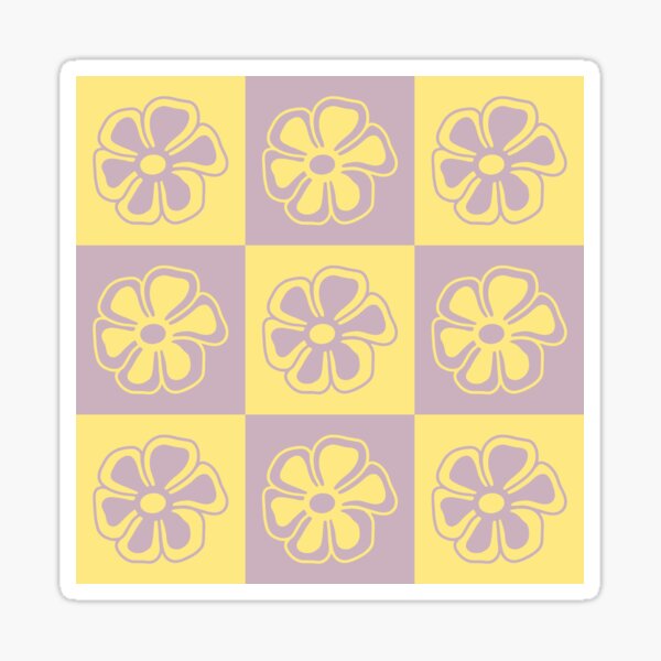 "Purple and Yellow Flower Checkers | Artwork by Julia Healy" Sticker ...