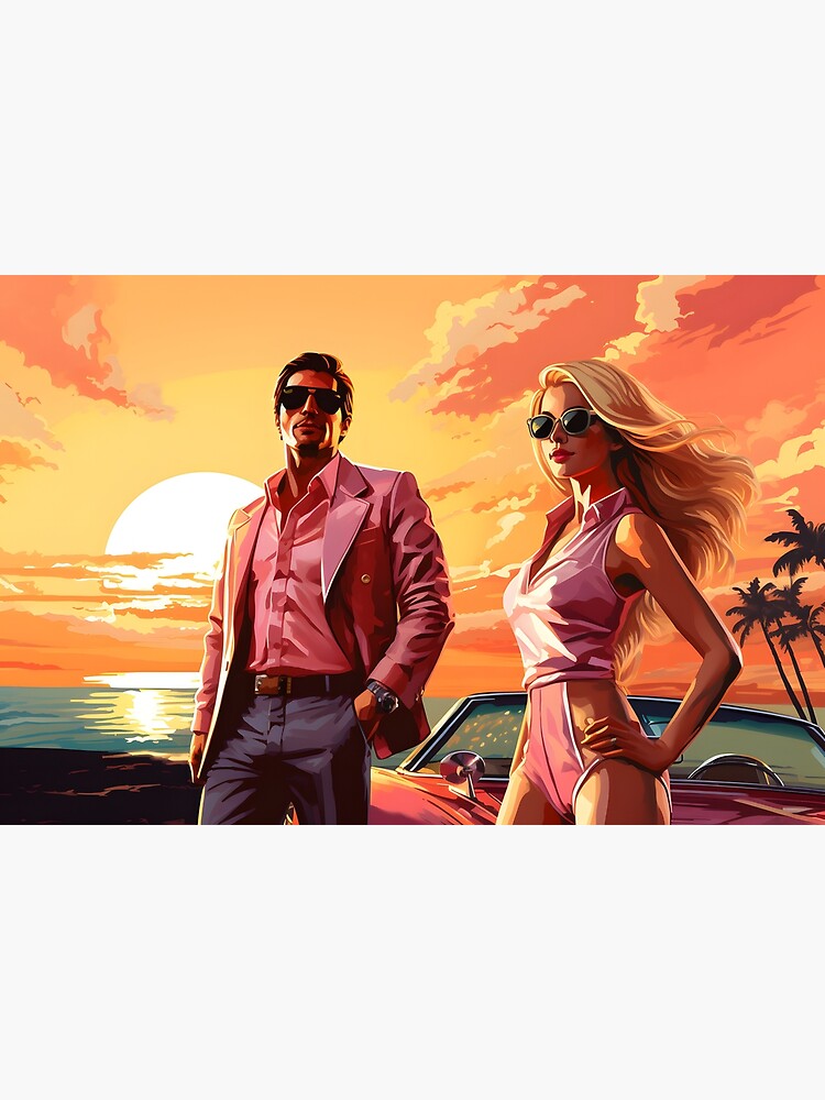 "Miami Vice Sunset Mobster, Blonde & Classic Car" Poster for Sale by ...