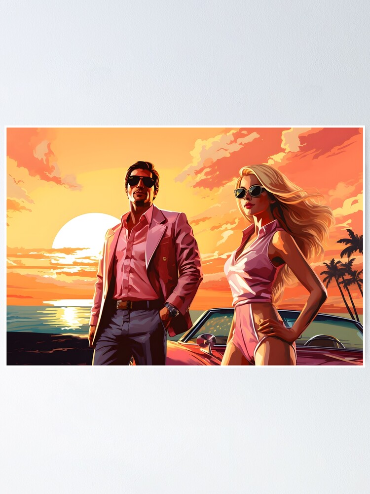 "Miami Vice Sunset Mobster, Blonde & Classic Car" Poster for Sale by ArtbyFilips | Redbubble