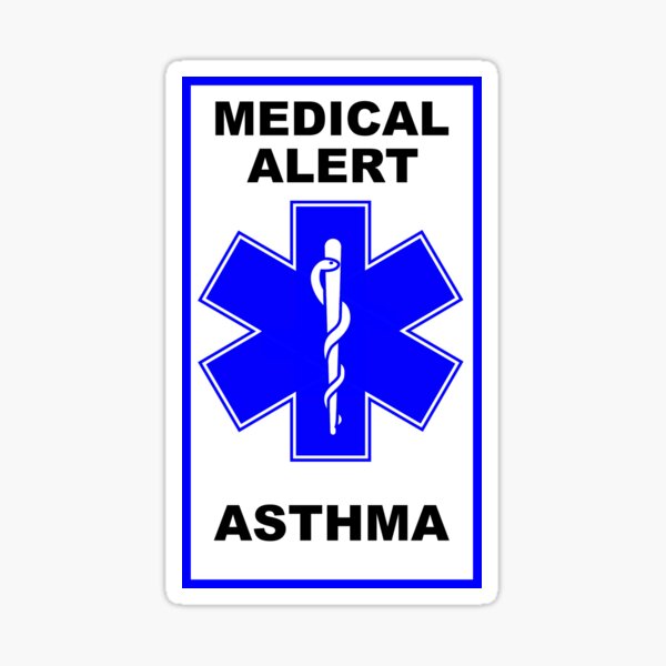 "ASTHMA Medical Alert Awareness Blue" Sticker for Sale by Frugal-Fox ...