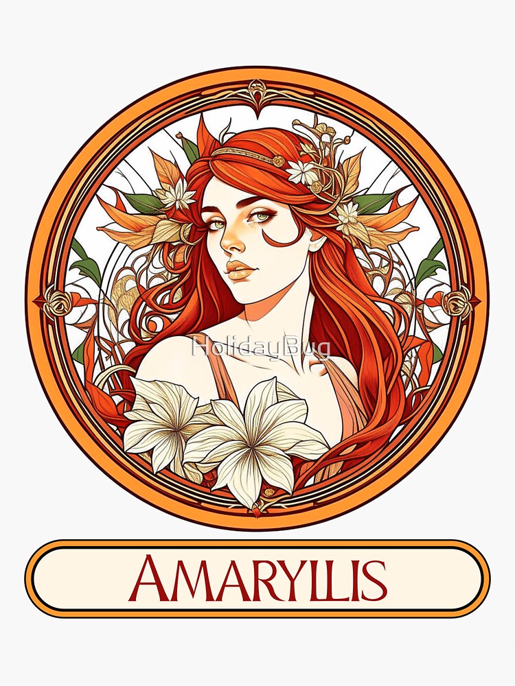 "Art Nouveau Amaryllis Woman" Sticker for Sale by HolidayBug | Redbubble