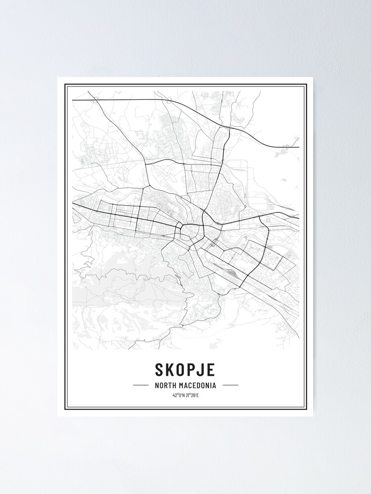 "North Macedonia, Skopje City Map" Poster for Sale by map-outfit ...