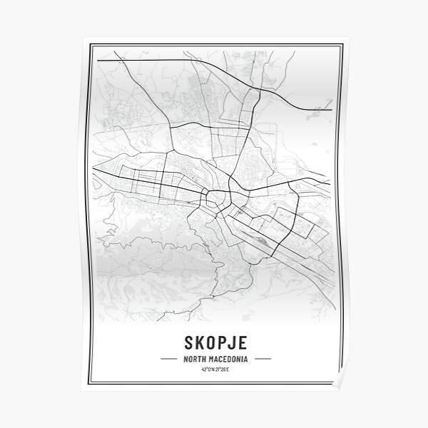 "North Macedonia, Skopje City Map" Poster for Sale by map-outfit ...