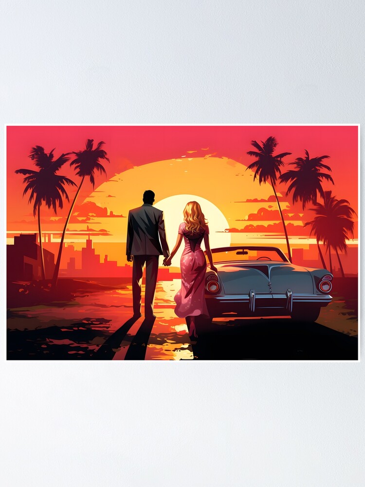 "Miami Vice Sunset Serenade Mobster, Blonde & Classic Car " Poster for Sale by ArtbyFilips ...