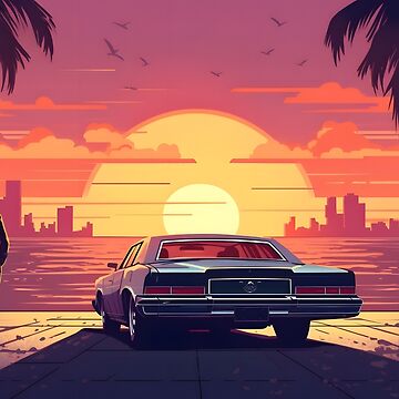 "Miami Vice Sunset Whispers Mobster, Palm Trees & Luxury Life" Poster ...
