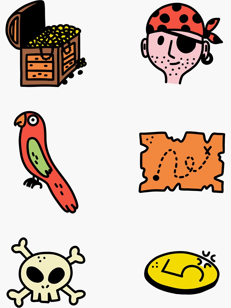 "Pirate Quest Sticker Pack - Pirate, Coin, Treasure Chest, Treasure Map ...