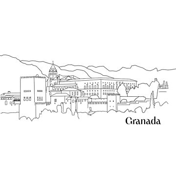 Sticker for Sale avec l'œuvre « La Alhambra, Grenade Dessin au trait ...