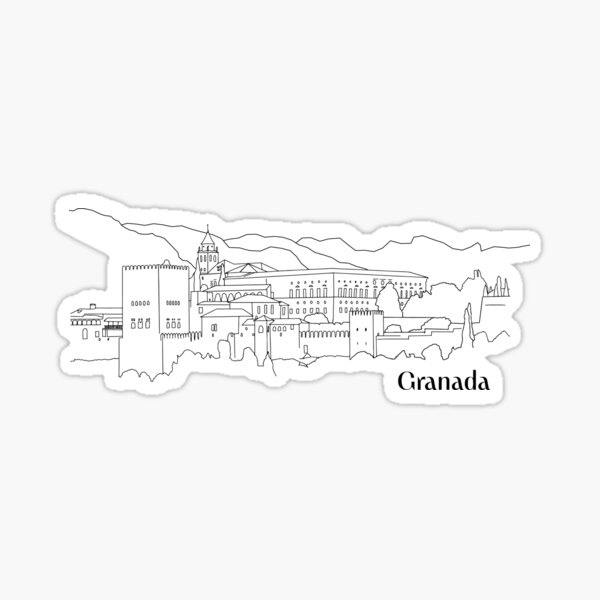 Sticker for Sale avec l'œuvre « La Alhambra, Grenade Dessin au trait ...