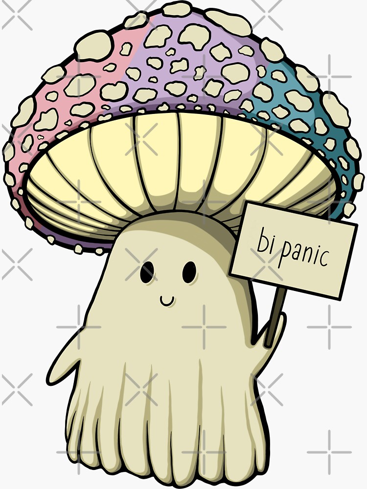 "Bi Panic Bisexual Pride LGBT Mushroom Ghost" Sticker for Sale by ...