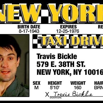 "Travis Bickle Taxi License" Sticker for Sale by acquiesce13 | Redbubble