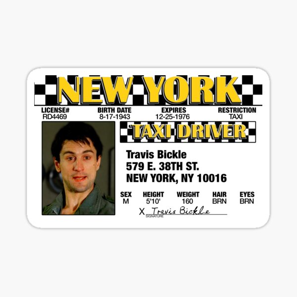 "Travis Bickle Taxi License" Sticker for Sale by acquiesce13 | Redbubble