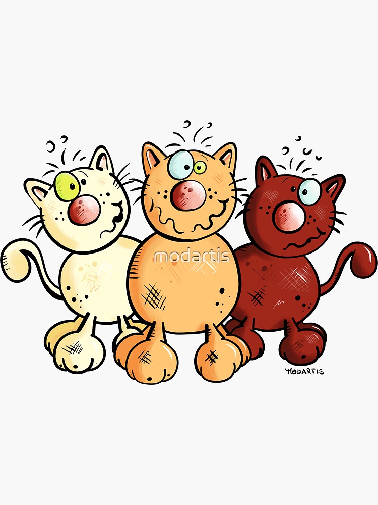 "Three Funny Cats" Sticker by modartis | Redbubble