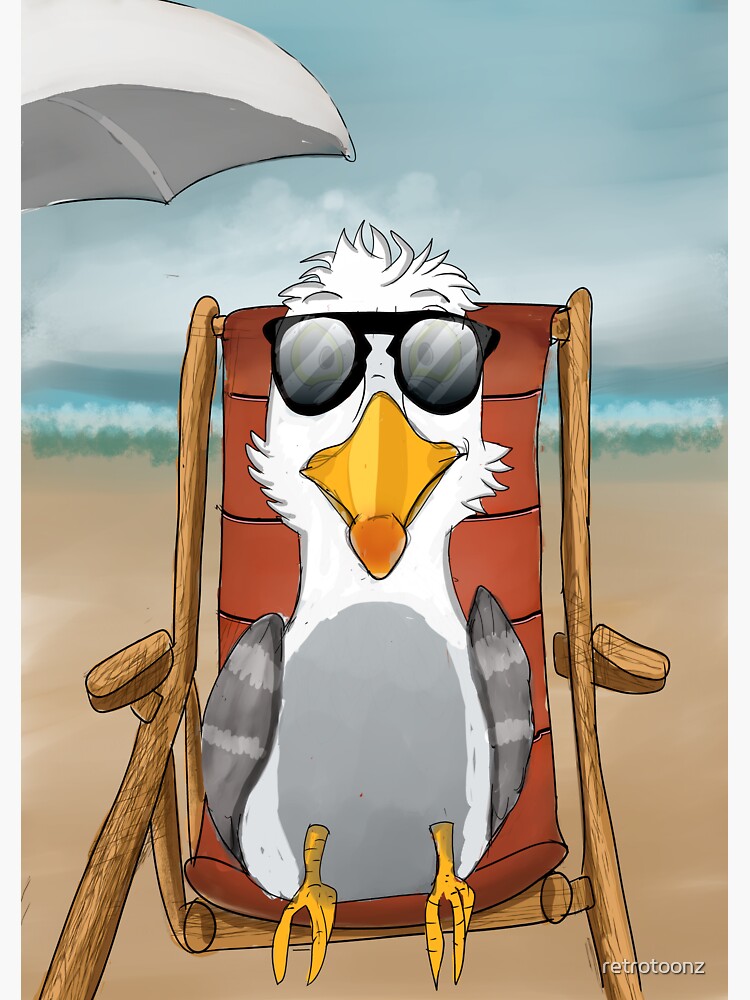 "Groovy Gull: Deck Chair Vibes " Sticker for Sale by retrotoonz | Redbubble