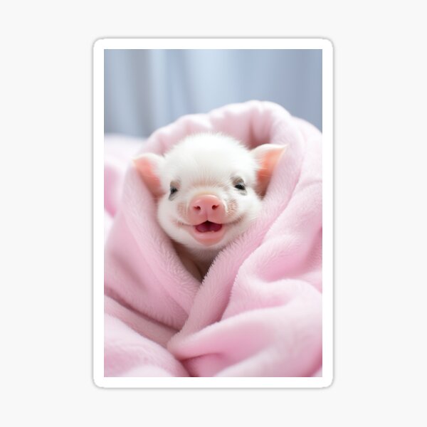 "Adorable Close-Up: Smiling Mini Pig in Vibrant Pink" Sticker for Sale ...