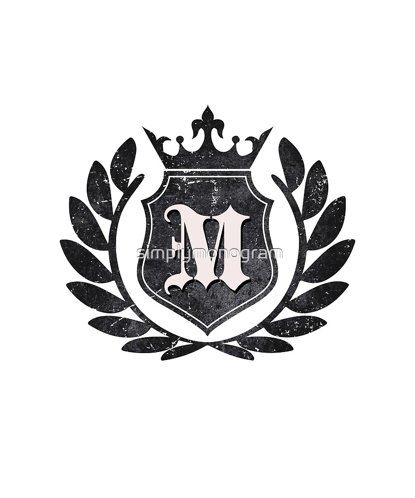 "Monogram M Dark Grunge Vintage Crest" by simplymonogram | Redbubble
