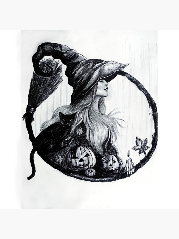 Witch Hat And Broom Drawing