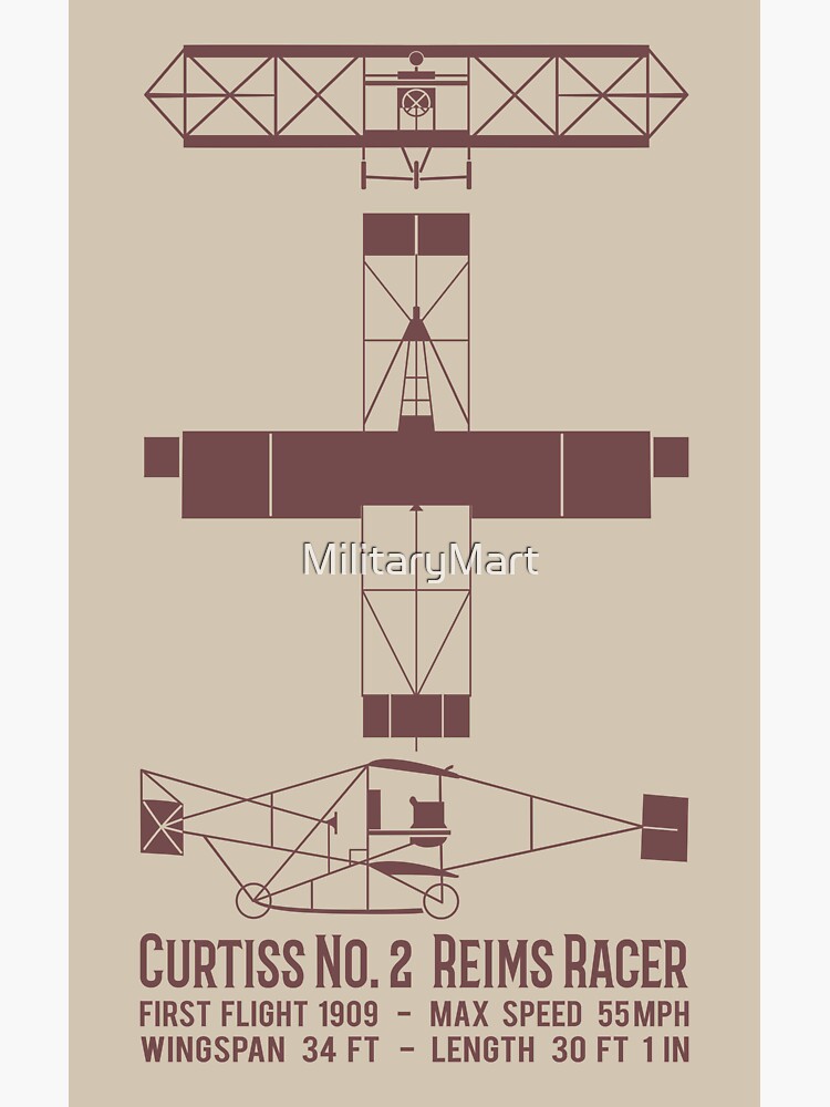 "Curtiss No. 2 Reims Racer American Plane Infographic Diagrams" Sticker ...