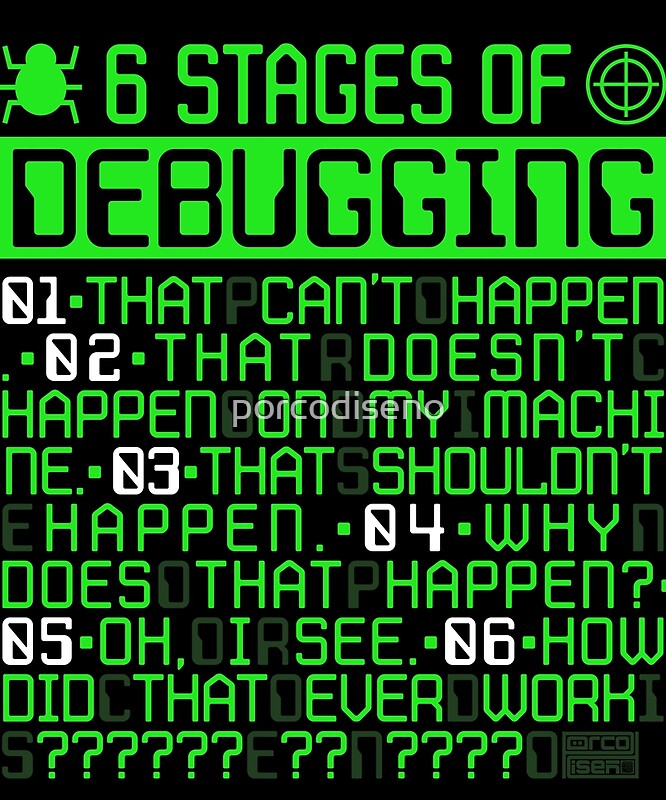 "6 Stages of Debugging IT Coding Debugger Programmer" by porcodiseno ...