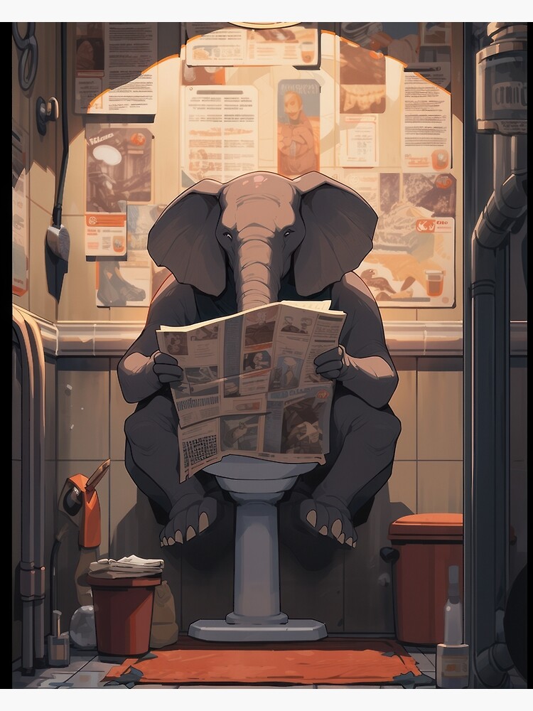 "Elephant reading Newspaper in the Toilet " Art Print for Sale by ...