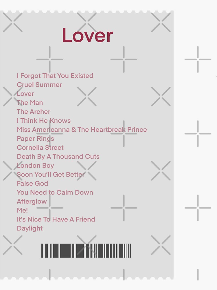 "lover album receipt " Sticker for Sale by cranberryrose22 | Redbubble