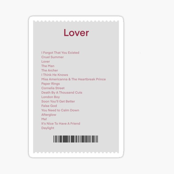 "lover album receipt " Sticker for Sale by cranberryrose22 | Redbubble