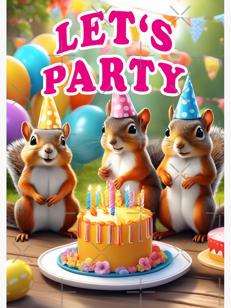 "funny squirrels, party, happy birthday" Sticker by Mauswohn | Redbubble