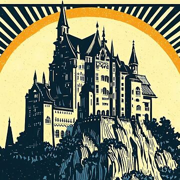 "Fantasy Medieval Castle - Woodcut 3" Sticker for Sale by CrankyOldDude ...