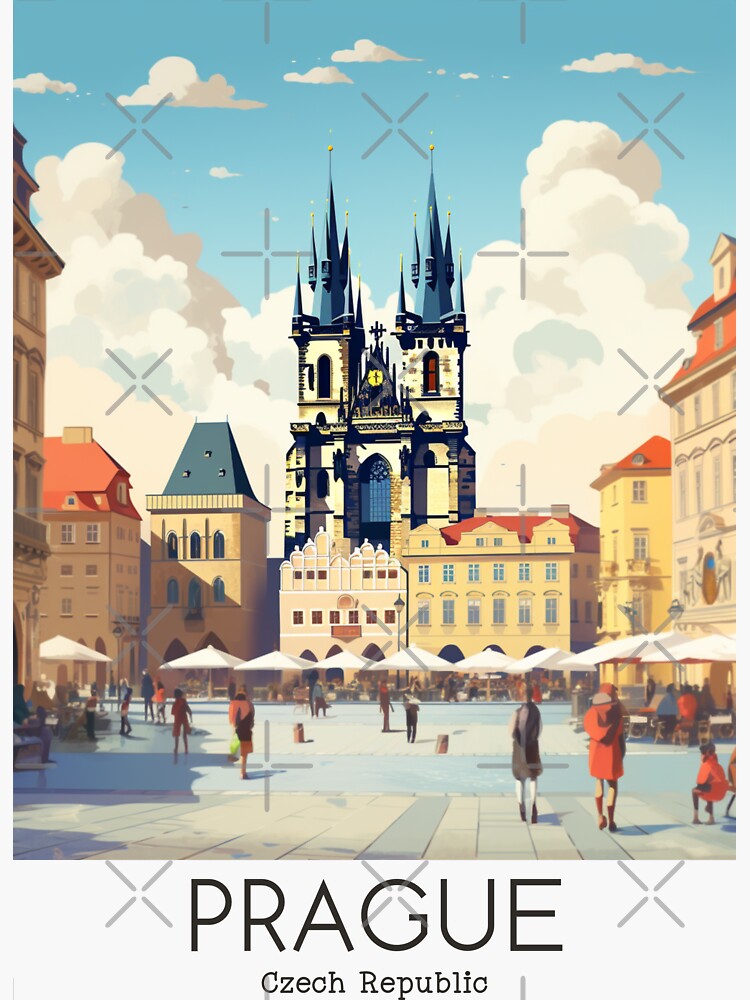 "A Vintage Travel Illustration of Prague - Czech Republic" Sticker for ...