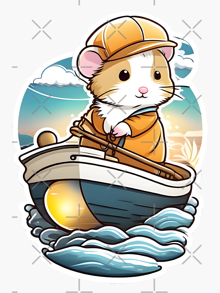 "A Cute Baby Hamster Sailing by Boat in a River" Sticker for Sale by ...